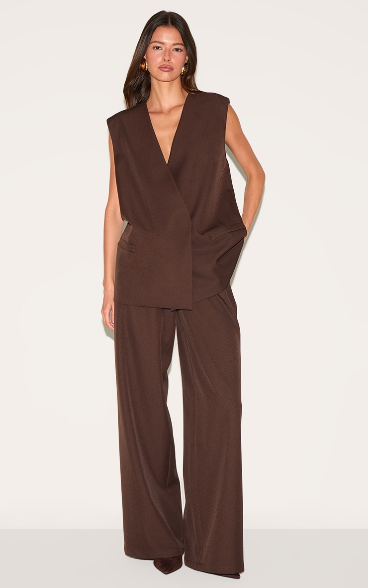 Chocolate Woven Pleated Mid Rise Wide Leg Trouser | Co-ords | PLT