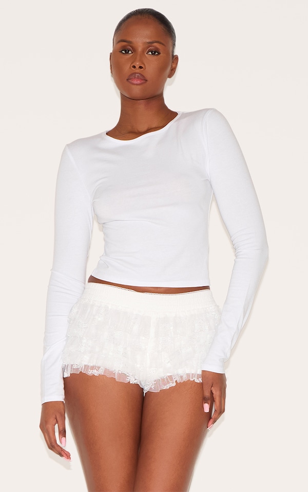 Cream Lace Frilly Bloomer Shorts | Bottoms | PLT