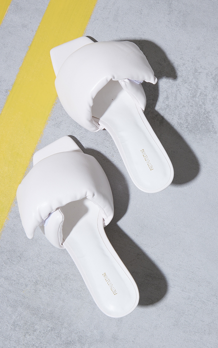 White Pu Square Toe Padded Mid Height Mules | PrettyLittleThing USA