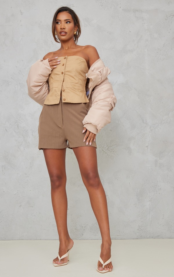 Stone Textured Woven Tailored Split Side Shorts | Bottoms | PLT