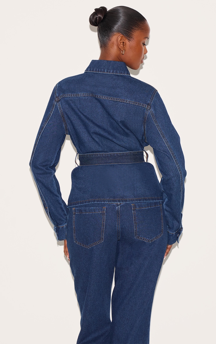 Dark Blue Contrast Stitch Cinched Waist Belted Denim Jacket | Denim ...