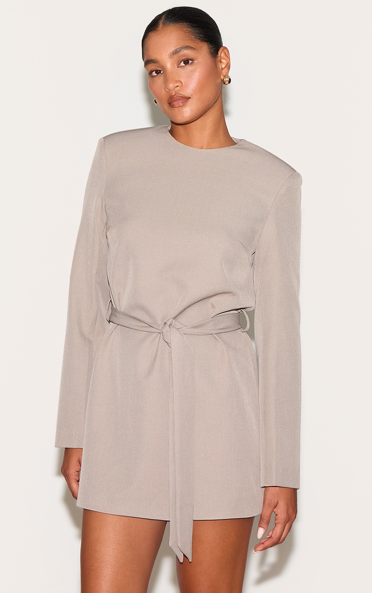 Grey Tailored Belt Detail Long Sleeve Shift Dress | Dresses ...