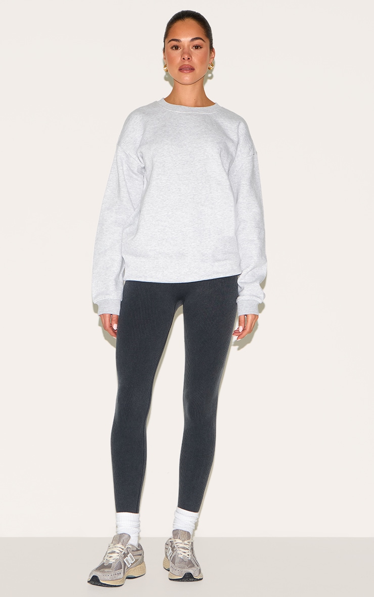 Charcoal Acid Wash Rib High Waist Gym Leggings | Activewear ...