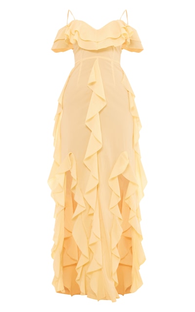 Lemon Cold Shoulder Ruffle Detail Maxi Dress | Dresses ...