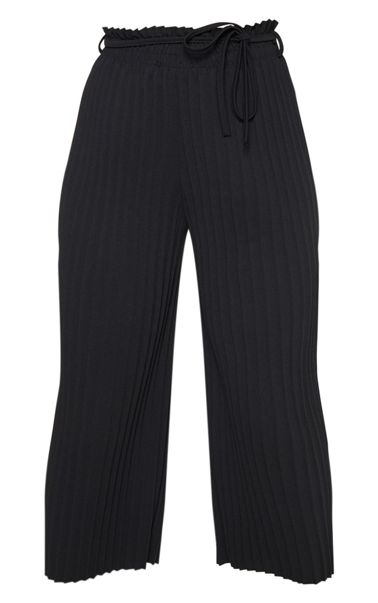 Black Pleated Tie Waist Culottes | Trousers | PrettyLittleThing USA
