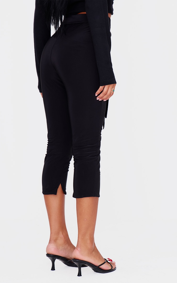 Black Double Layer Wrap Waist Capri Leggings | Bottoms ...