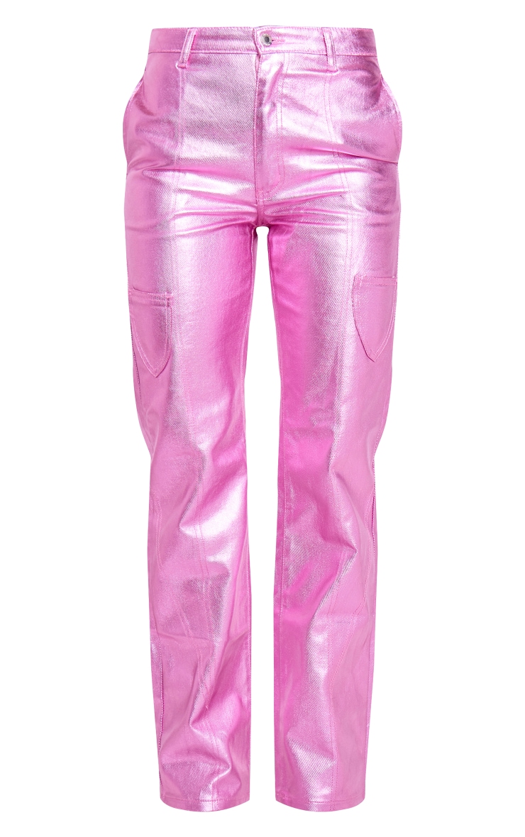 Pink Metallic Denim Stitch Straight Leg Jeans | Denim | PLT