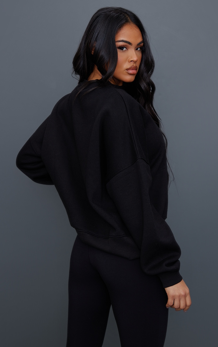 Black Basics Embroidered Deep Band Crop Sweatshirt | PrettyLittleThing AUS