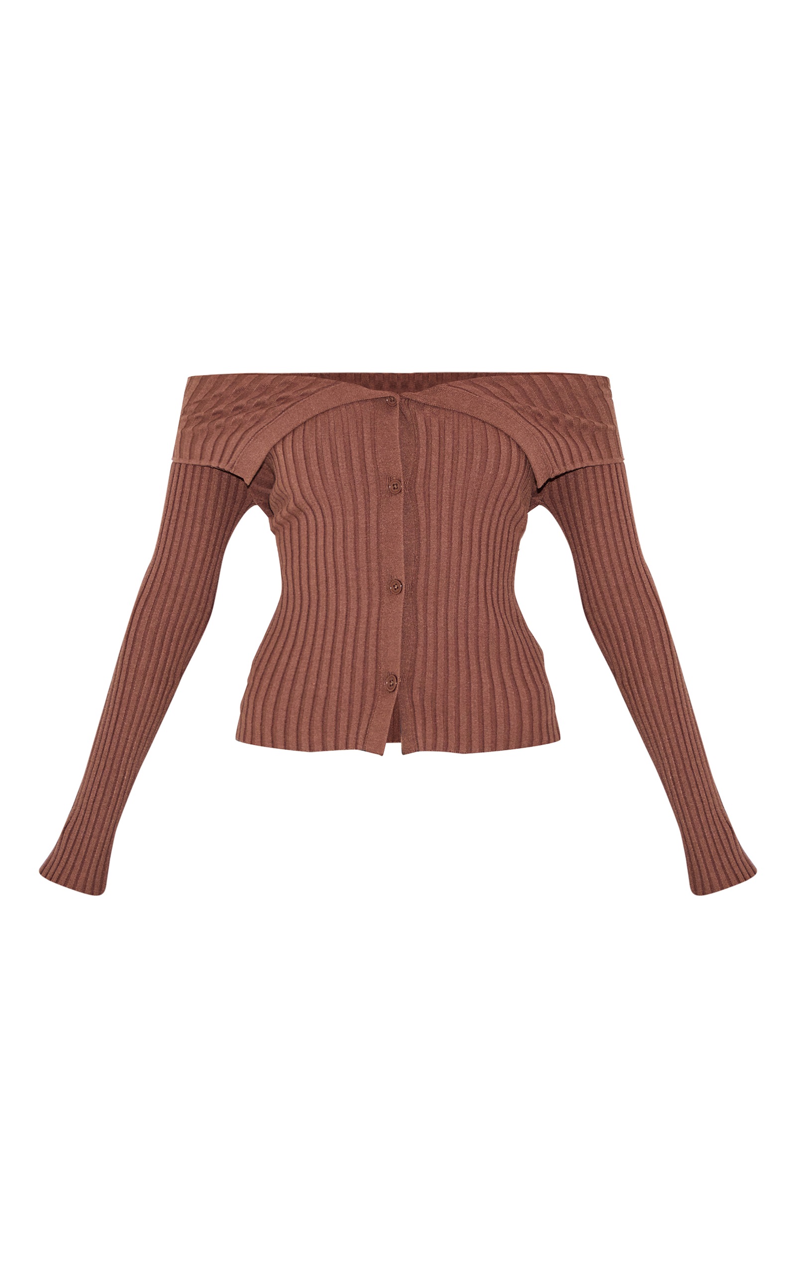 Ash Brown Rib Knit Fold Over Button Up Top | Knitwear | PLT USA