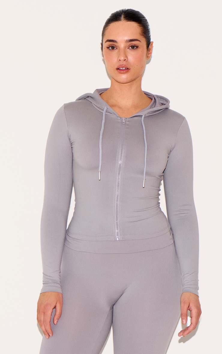 Shape Grey Sculpted Zip Through Hoodie | Shape | PrettyLittleThing USA