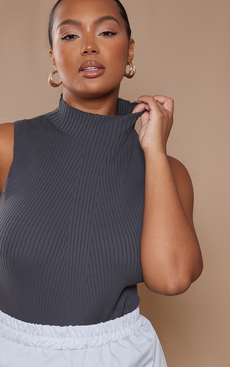 Plus Body gris anthracite en maille côtelée à col haut ...