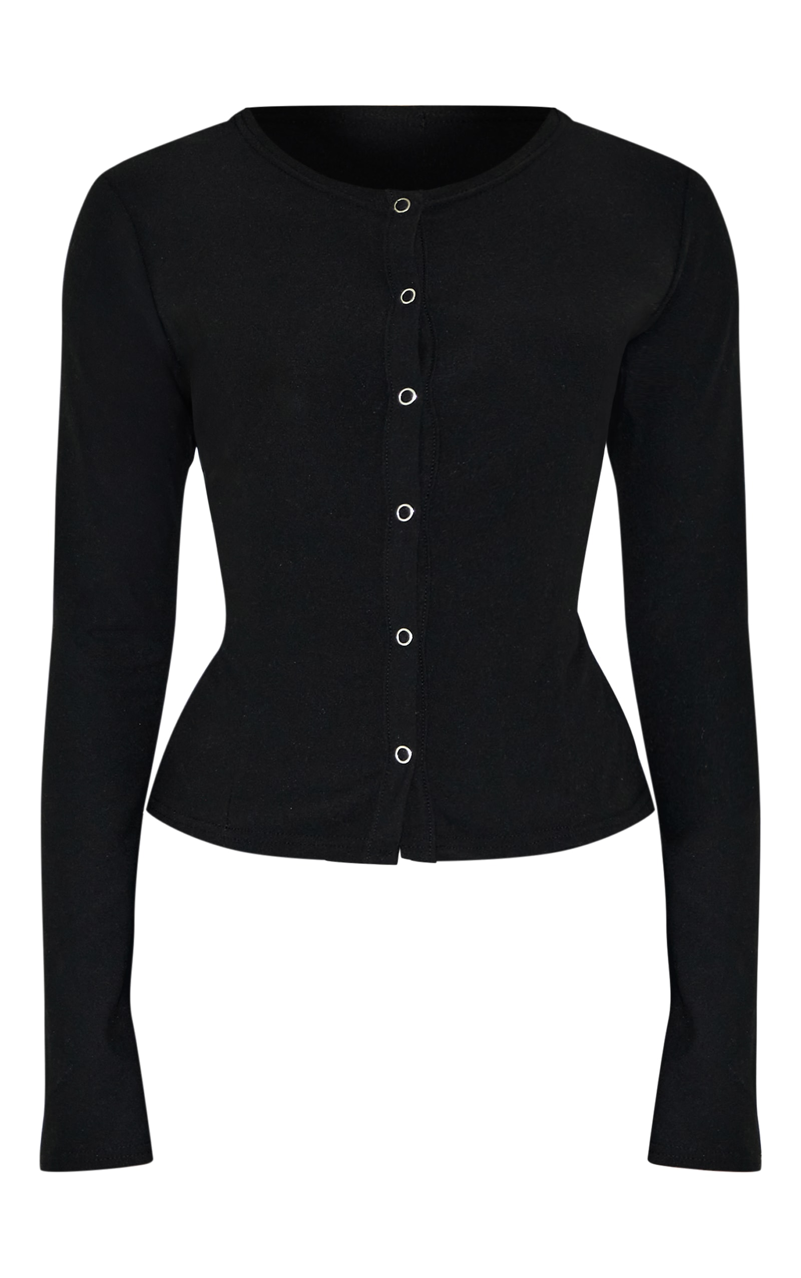 Petite Black Soft Popper Long Sleeve Long Top | Petite | PLT