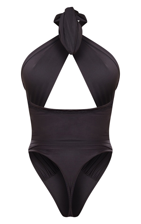 Black Slinky Halter Neck Cut Out Bodysuit Prettylittlething