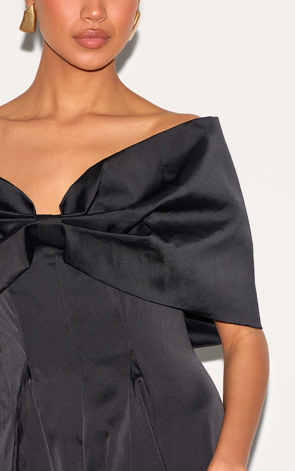 Premium Black Satin Extreme Bow Detail Romper | Jumpsuits & Rompers ...