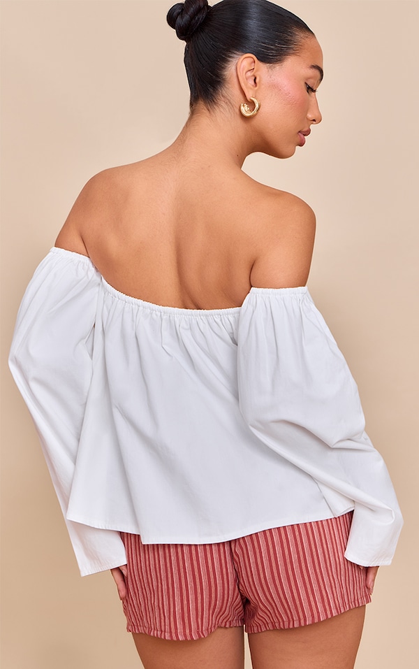 White Peach Skin Floaty Bardot Top | Tops | PrettyLittleThing USA