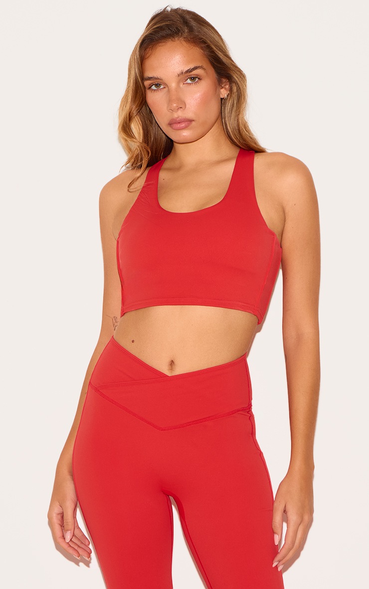 Red Sculpt Double Layer Padded Contrast Binding Bra | Athleisure | PLT USA