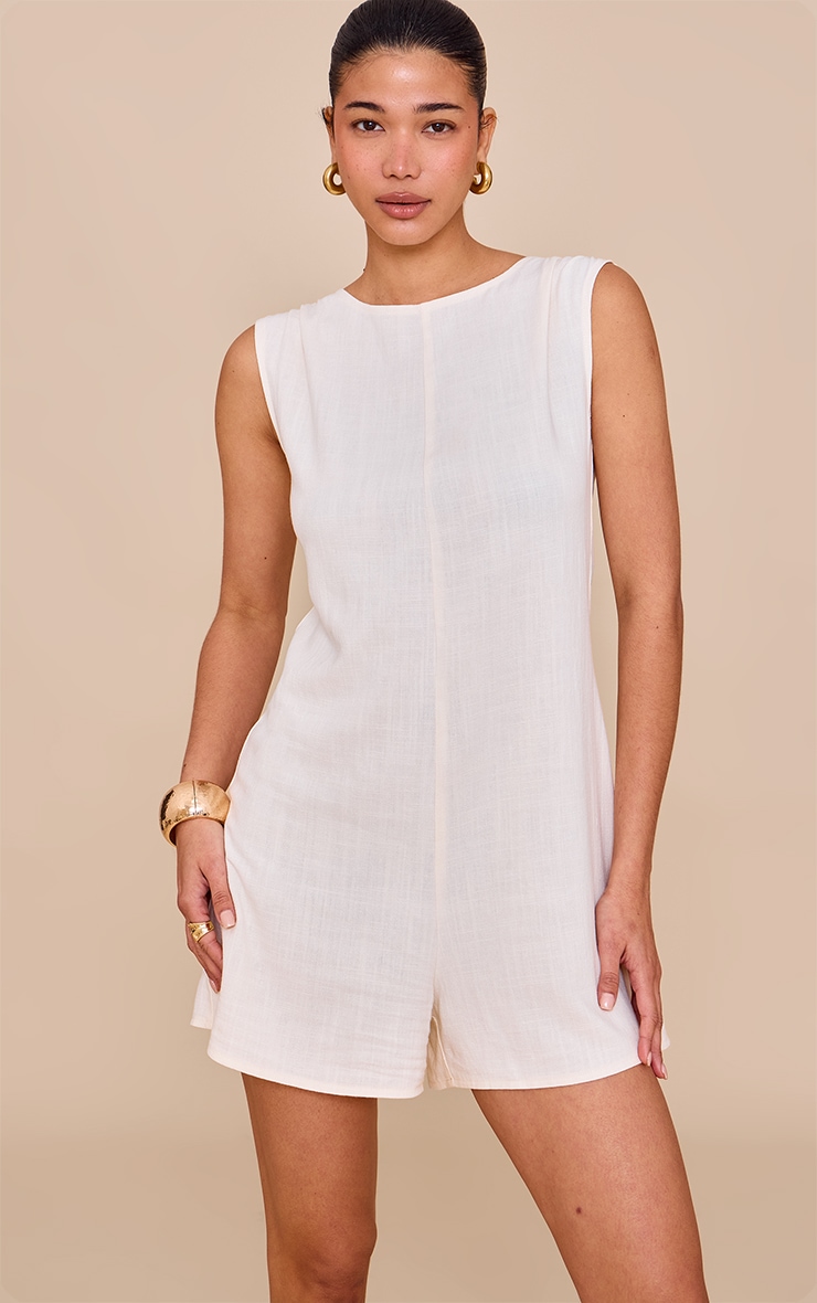 Natural Linen Blend Slouchy Boat Neck Playsuit | Jumpsuits & Rompers ...