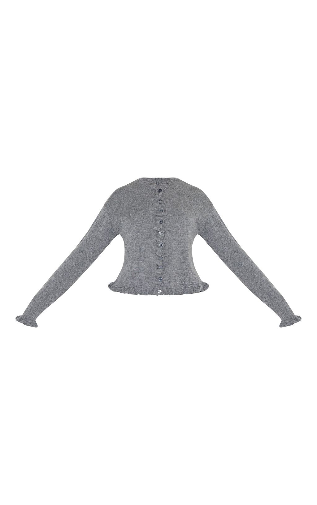 Grey Knit Ruffle Detail Cardigan | Knitwear | PLT