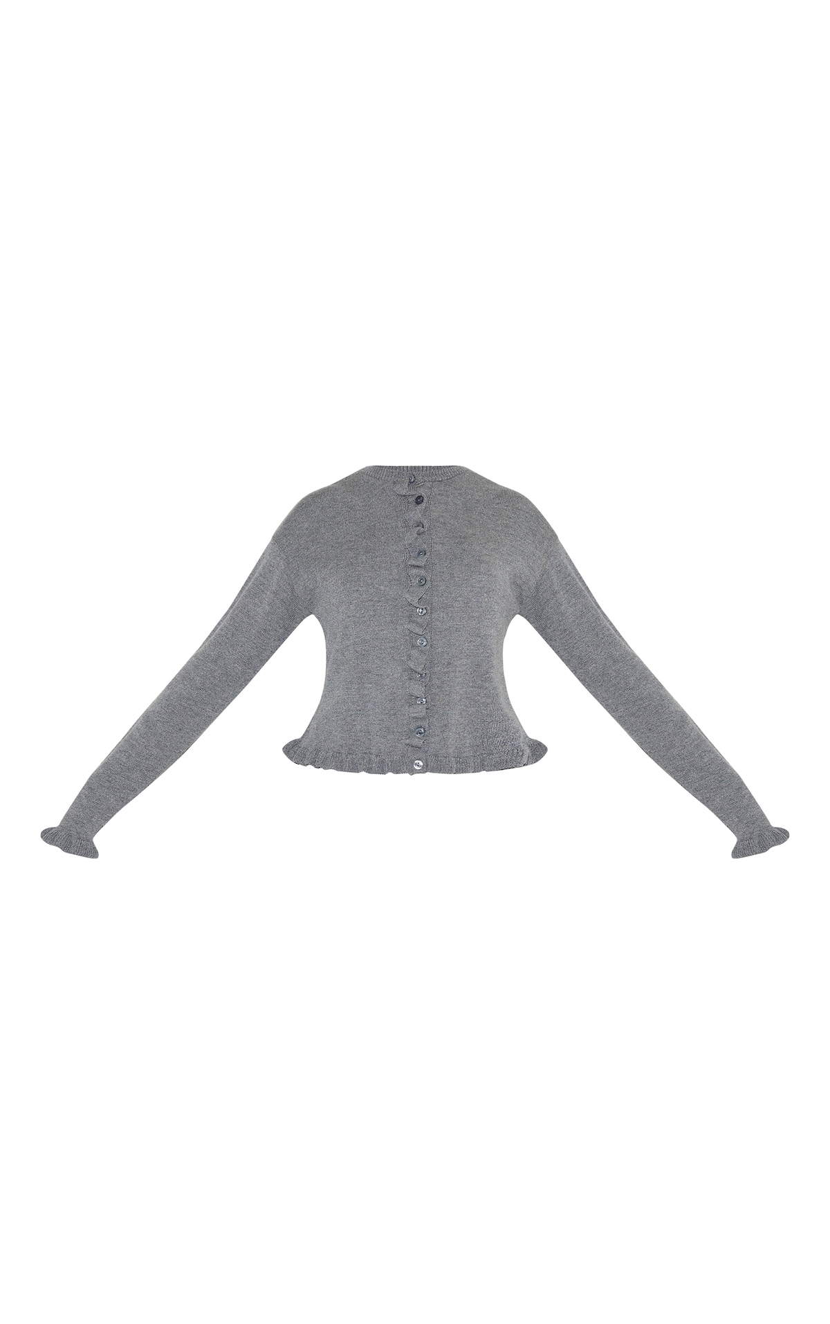 Grey Knit Ruffle Detail Cardigan | Knitwear | PLT
