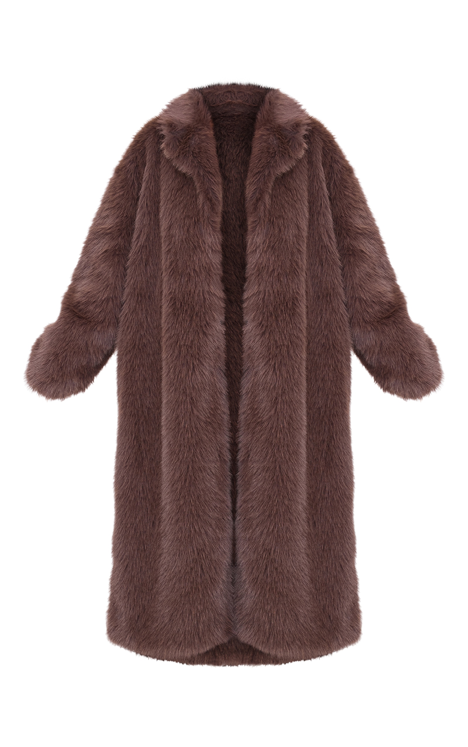 Plus Dark Brown Collar Soft Faux Fur Maxi Coat | Plus Size | PLT USA