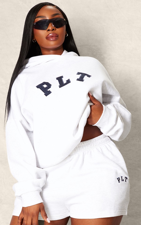 PLT Plus Ash Grey Logo Oversized Hoodie | Plus Size | PLT USA