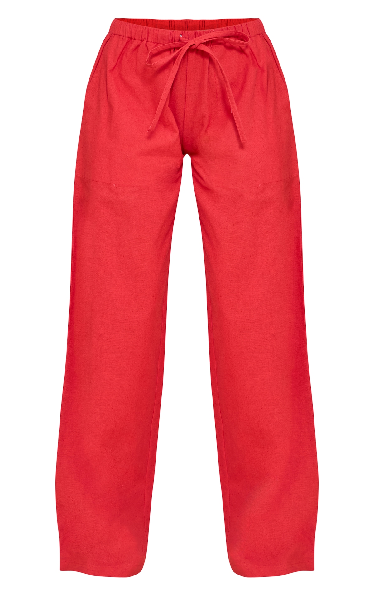 Tomato Red Linen Drawstring Waist Pants | Bottoms | PrettyLittleThing USA