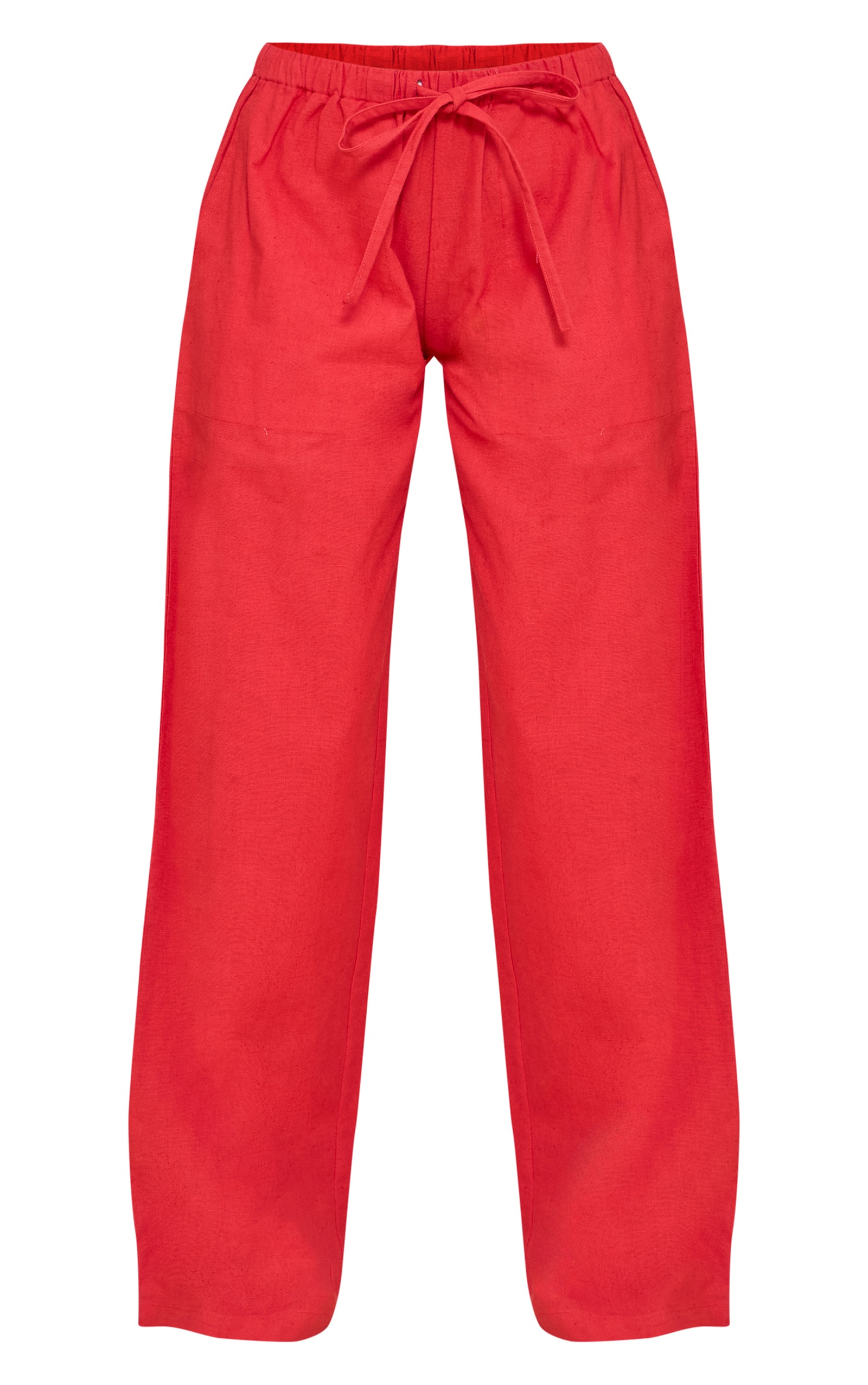 Tomato Red Linen Drawstring Waist Pants | Bottoms | PrettyLittleThing USA