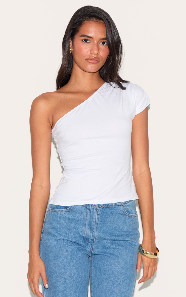 White Cotton One Shoulder Longline Top | Tops | PLT