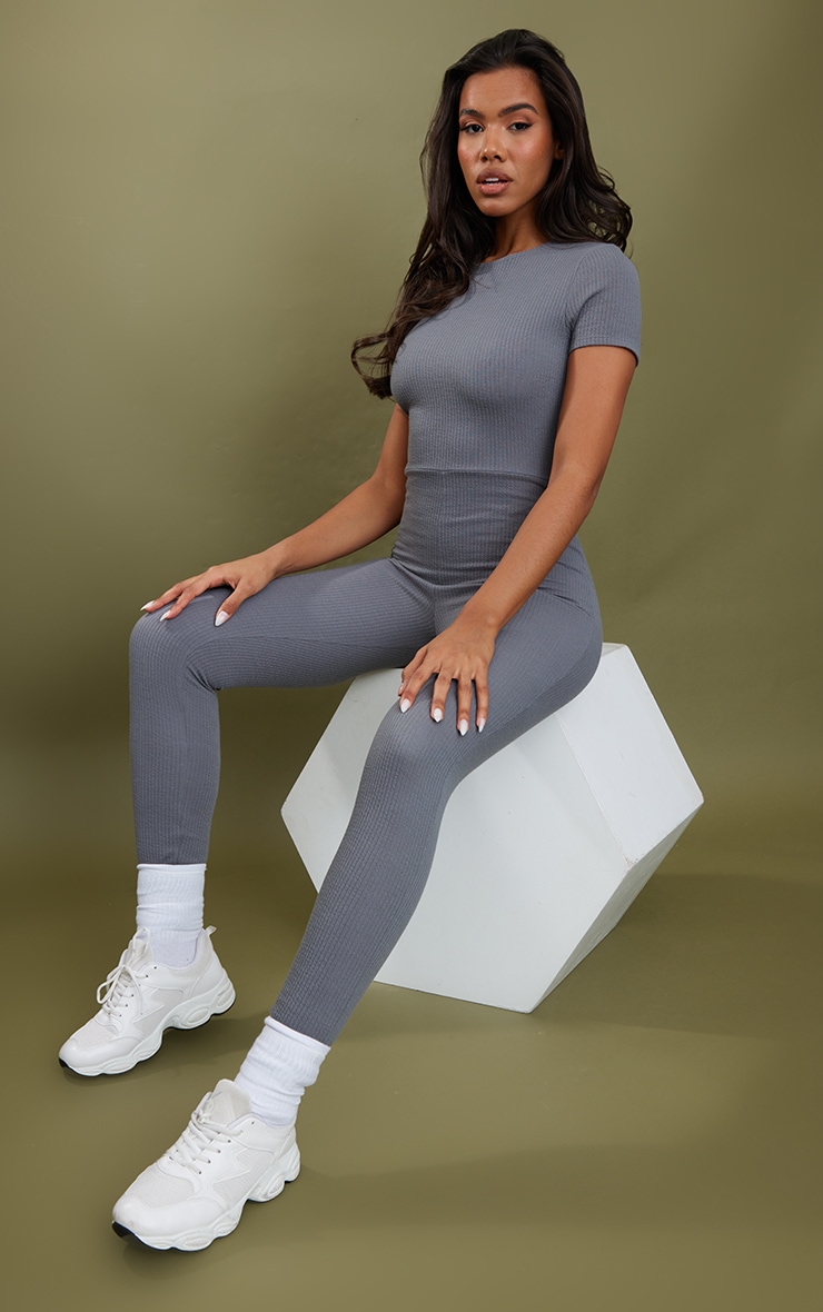 Steel Blue Textured Rib Cap Sleeve Jumpsuit | Dresses | PLT