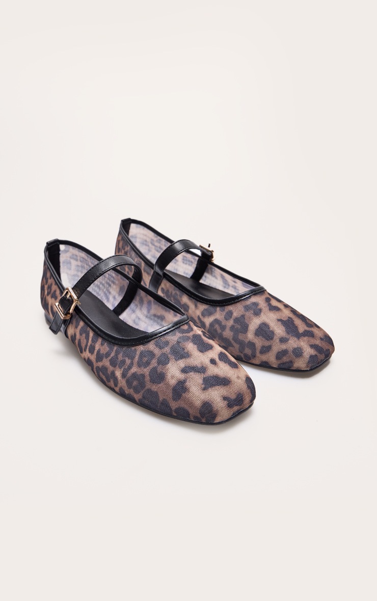Leopard Mesh Round Toe Buckle Flat Ballet Pumps | Footwear | PLT