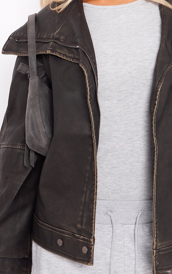 Brown Statement Collar Distressed Biker Jacket | Outerwear ...