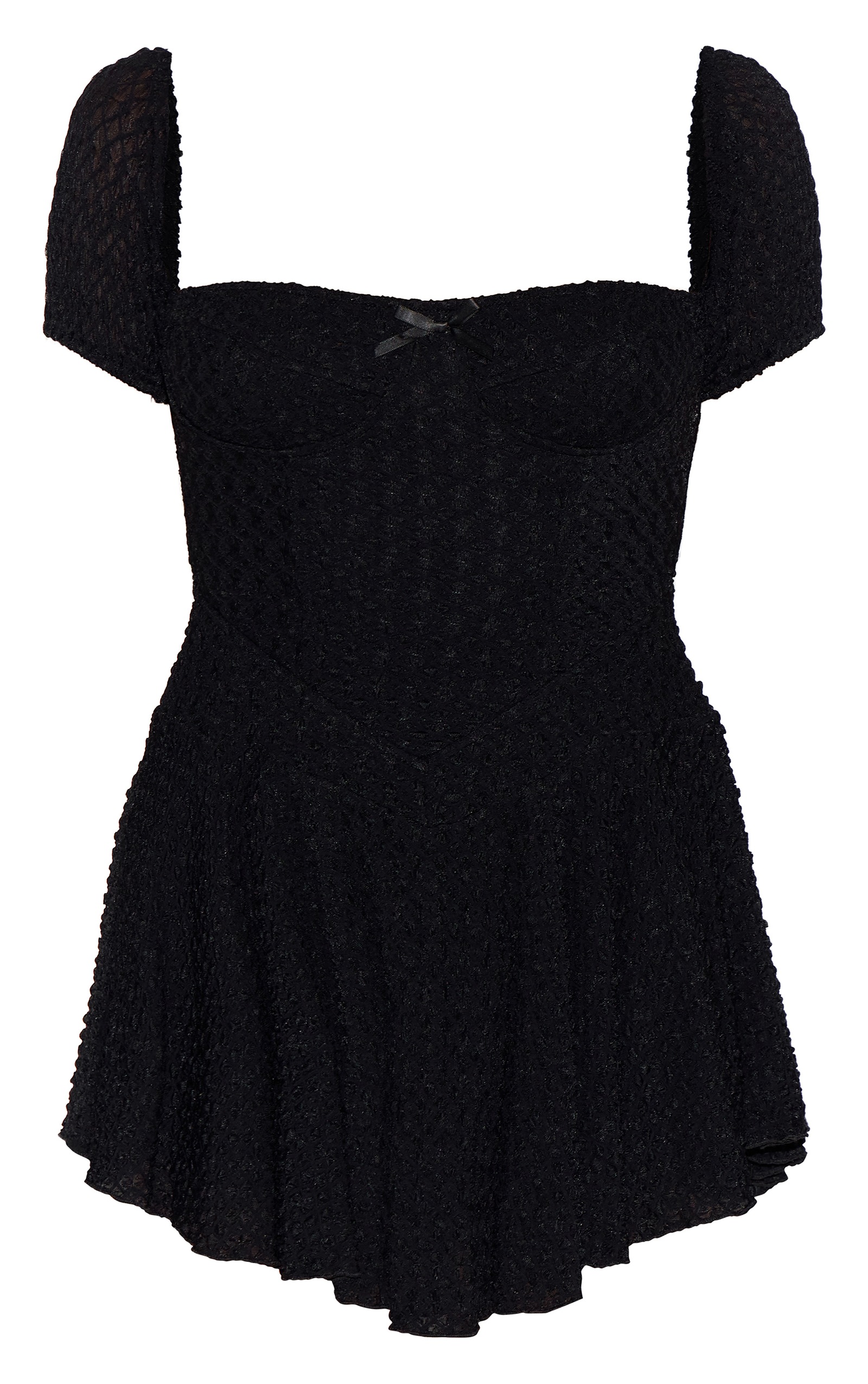 Petite Black Textured Bardot Mini Dress | Petite | PLT