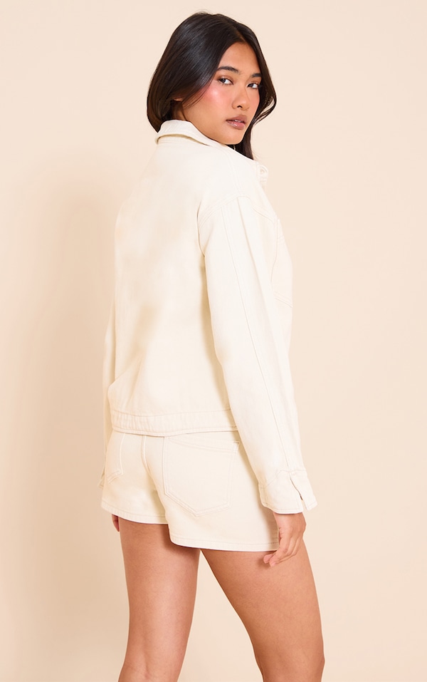 Stone Curved Hem Boxy Denim Jacket | Denim | PLT