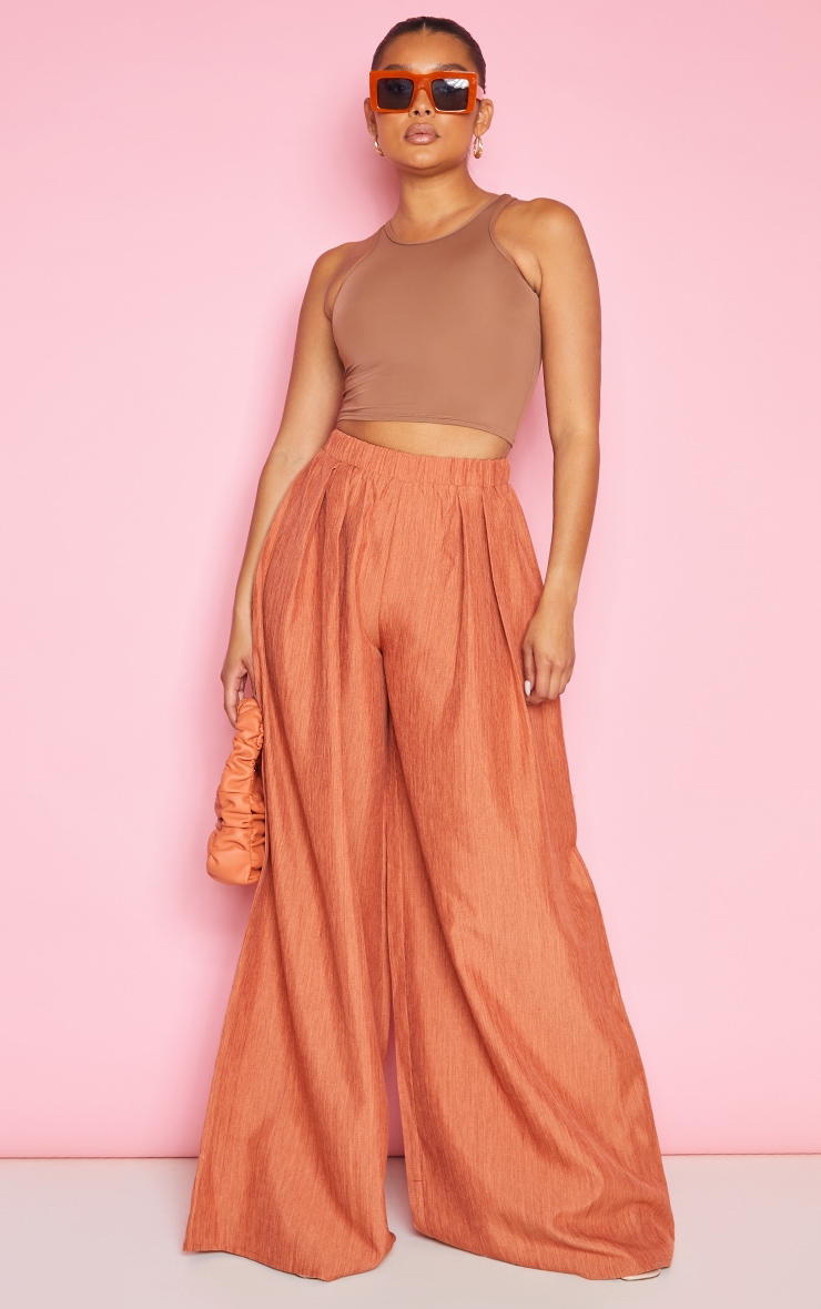 Rust Linen Detail Wide Leg Pants | Bottoms | PLT USA