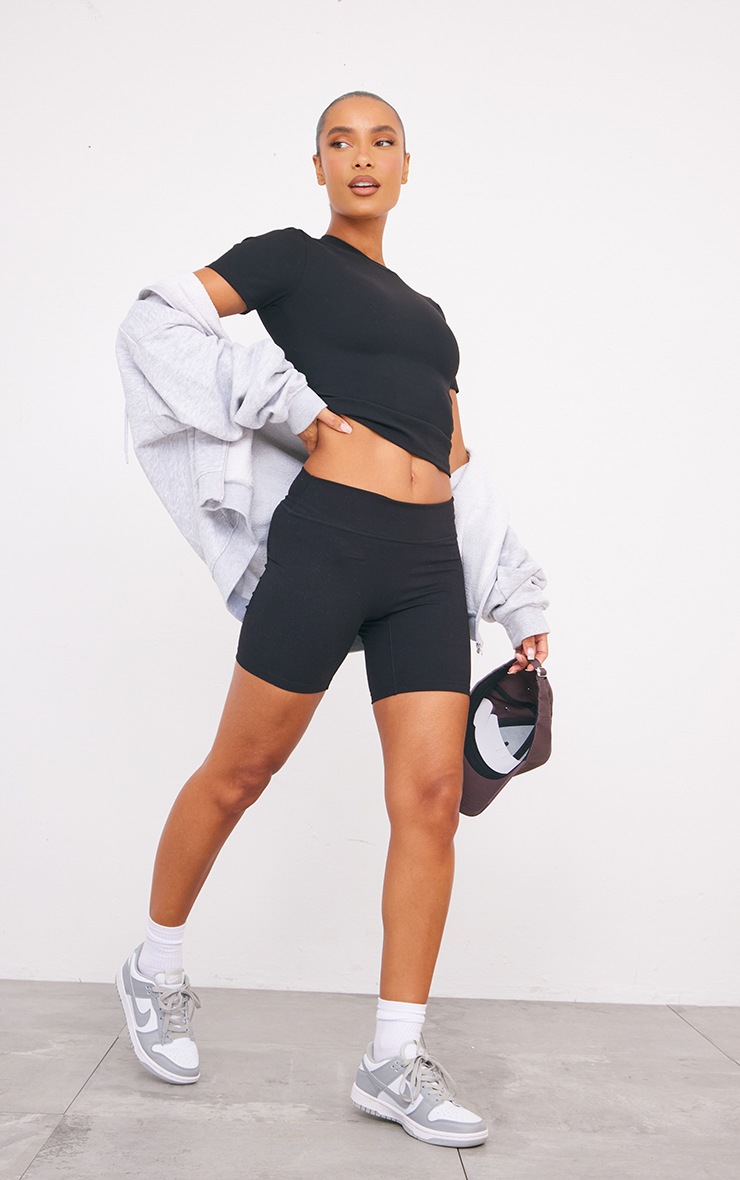 Black Sculpt Longline Short Sleeve Gym Top | Athleisure ...