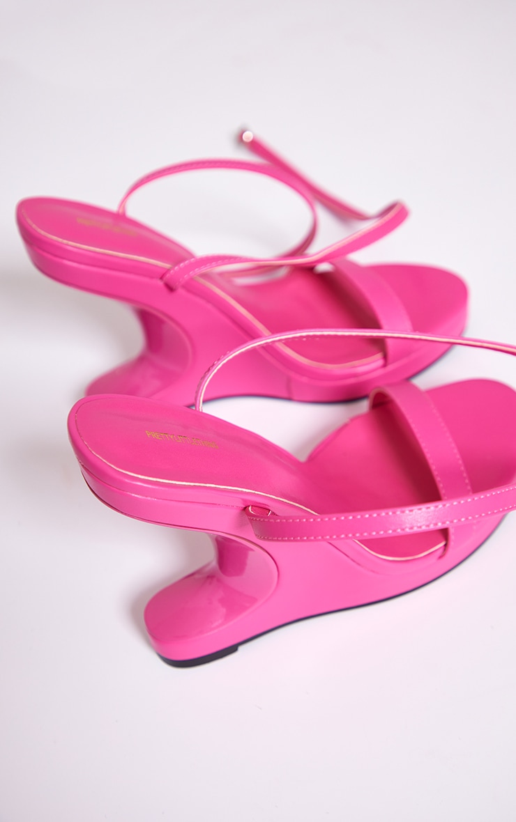 Pink Pu Round Toe Strap Abstract Cut Out Wedges | PrettyLittleThing USA