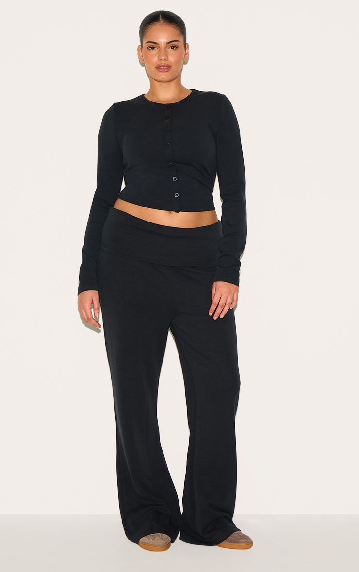 Plus Black Modal Fold Over Flares | Plus Size | PLT