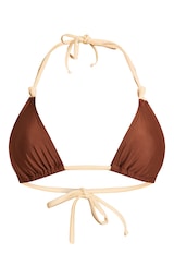 Chocolate Contrast Binding Knot Triangle Bikini Top | Swimwear | PLT USA