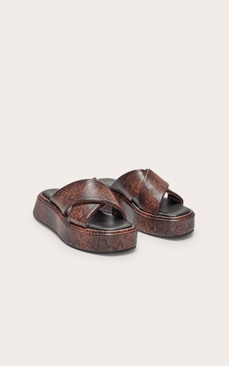 Snake PU Round Toe Cross Strap Flatform Sandals | Footwear | PLT