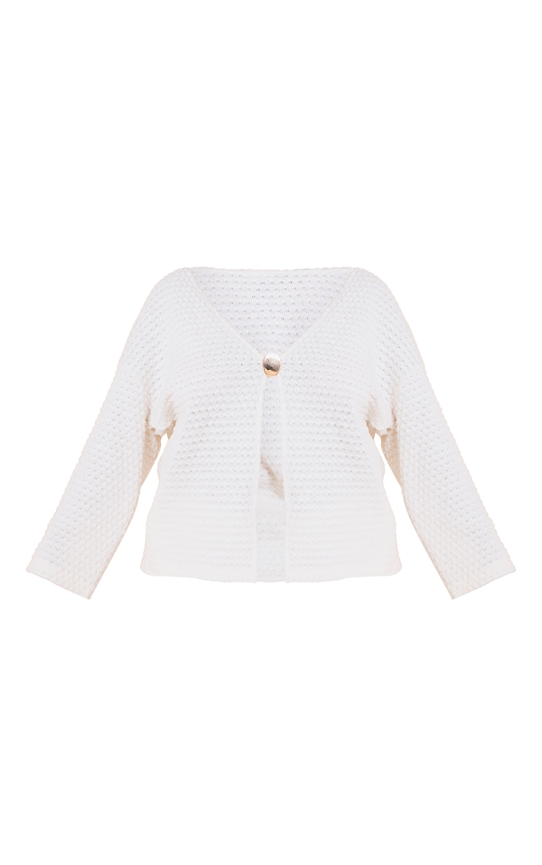 Plus Cream Textured Oversized Trim Long Sleeve Top | Plus Size | PLT