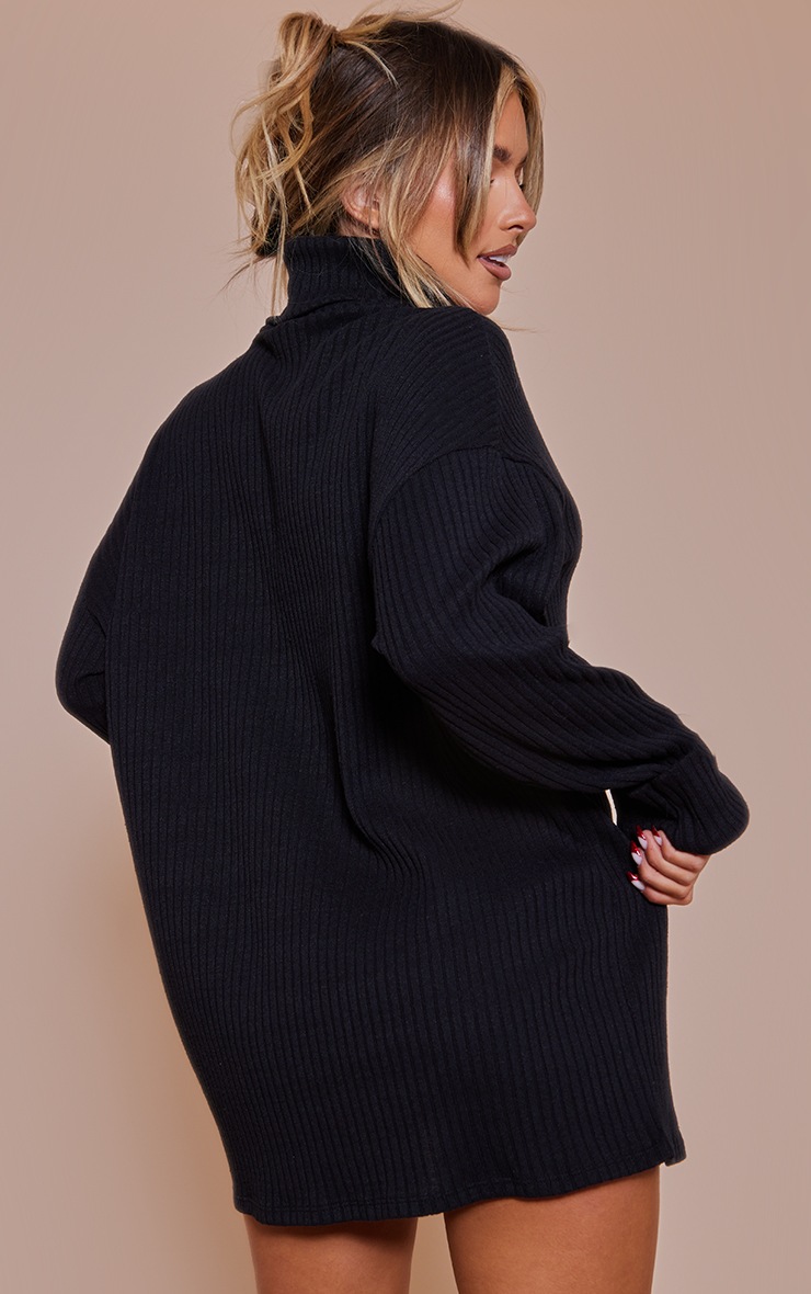 Black Marl Rib Roll Neck Oversized Sweater Dress | Dresses ...