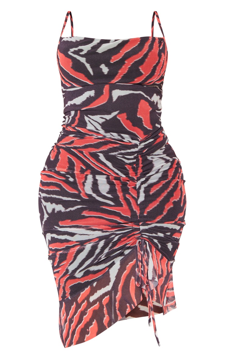 Shape Orange Abstract Zebra Mesh Cowl Midi Dress | Shape | PLT