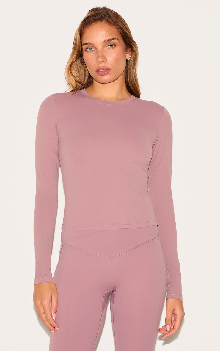 Mauve Ultimate Sculpt Long Sleeve Crop Gym Top | Athleisure ...