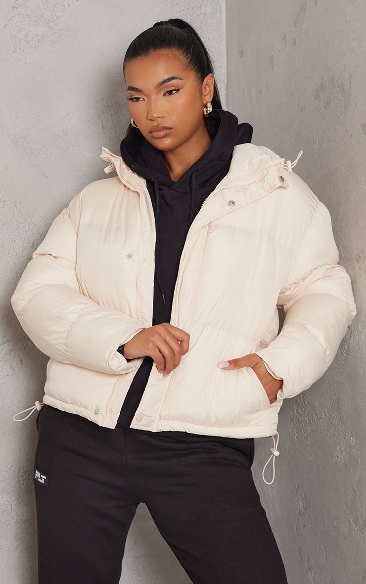 Cream Toggle Detail Puffer Jacket | PrettyLittleThing IRE