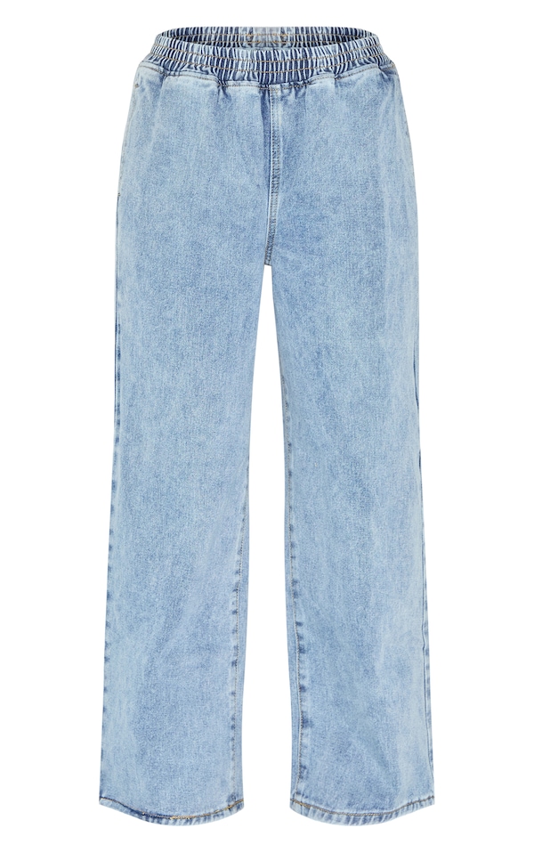 Petite Light Blue Wash Elasticated Wide Leg Jeans | Petite ...