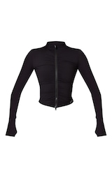 Black Sculpt Ruched Front Zip Up Sport Jacket | Activewear ...