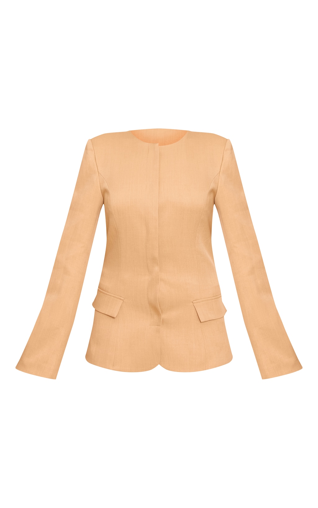 Sand Collarless Cinched Waist Boxy Blazer | Outerwear ...