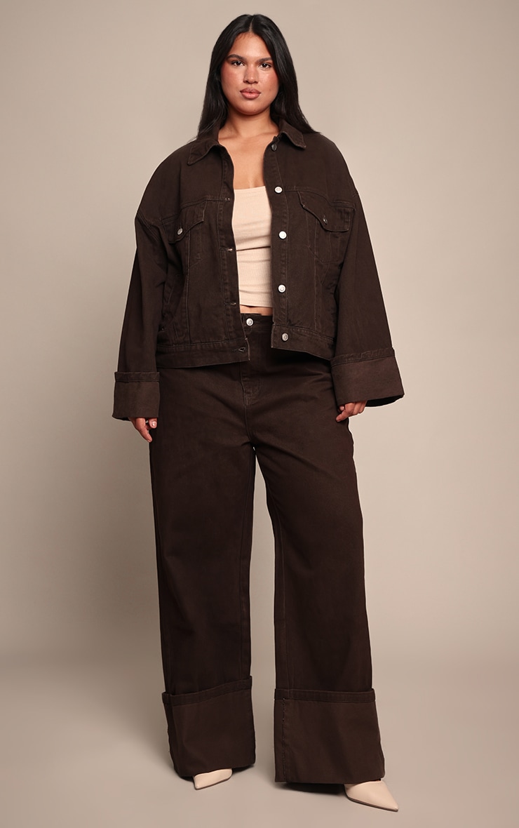 Plus Chocolate Contrast Stitch Turn Up Hem Jeans | Plus Size ...