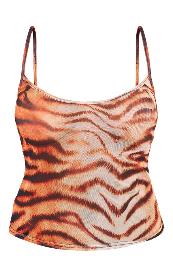 Tiger Print Mesh Longline Cami | PrettyLittleThing KSA