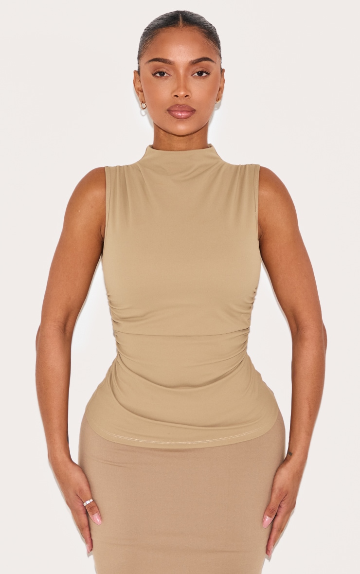 Shape Khaki Built In Bra Sculpt Boat Neck Top | Shape | PLT